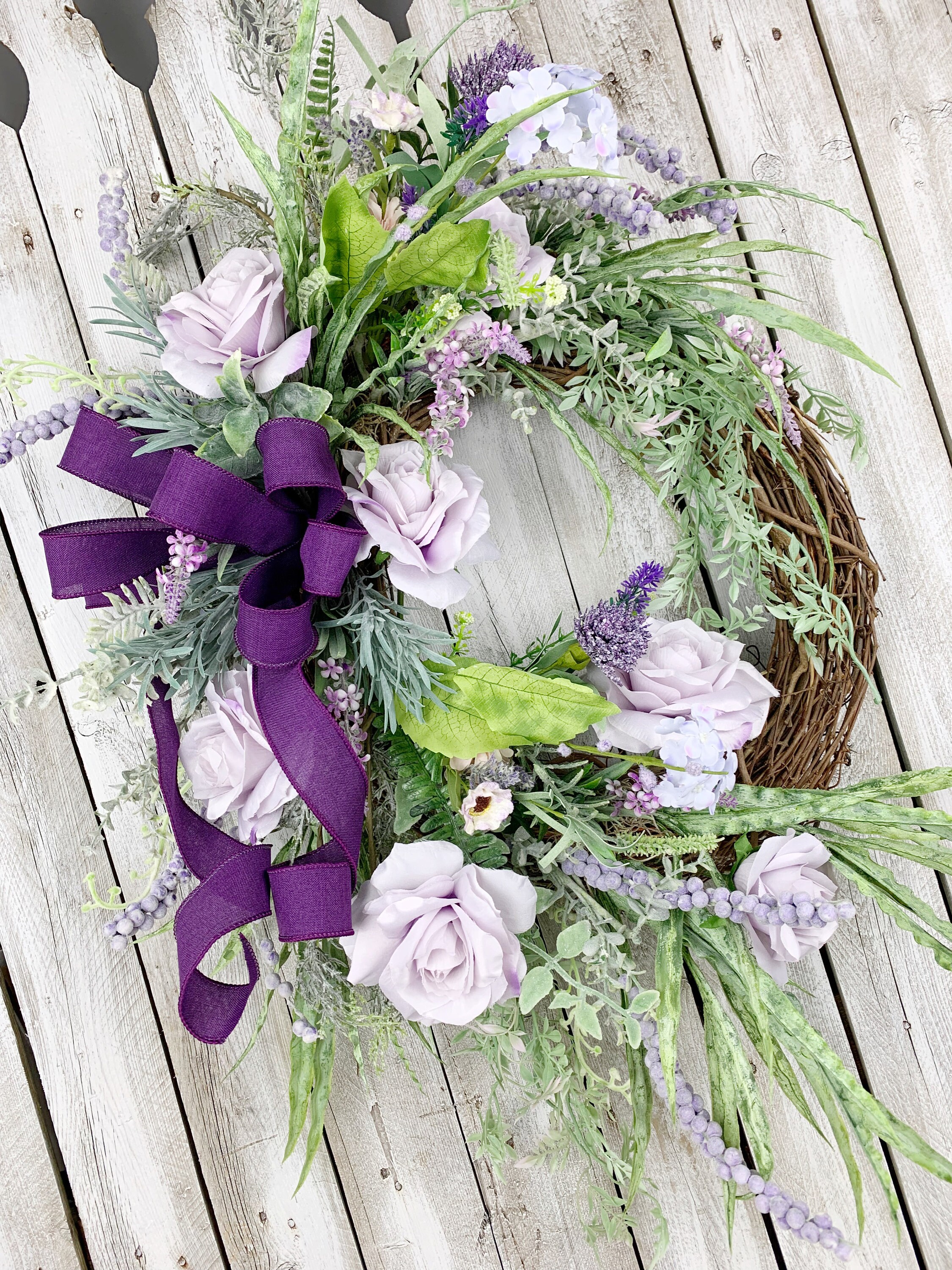 Lavender Rose Wreath: Vintage Purple Floral Summer Door Decor - Etsy