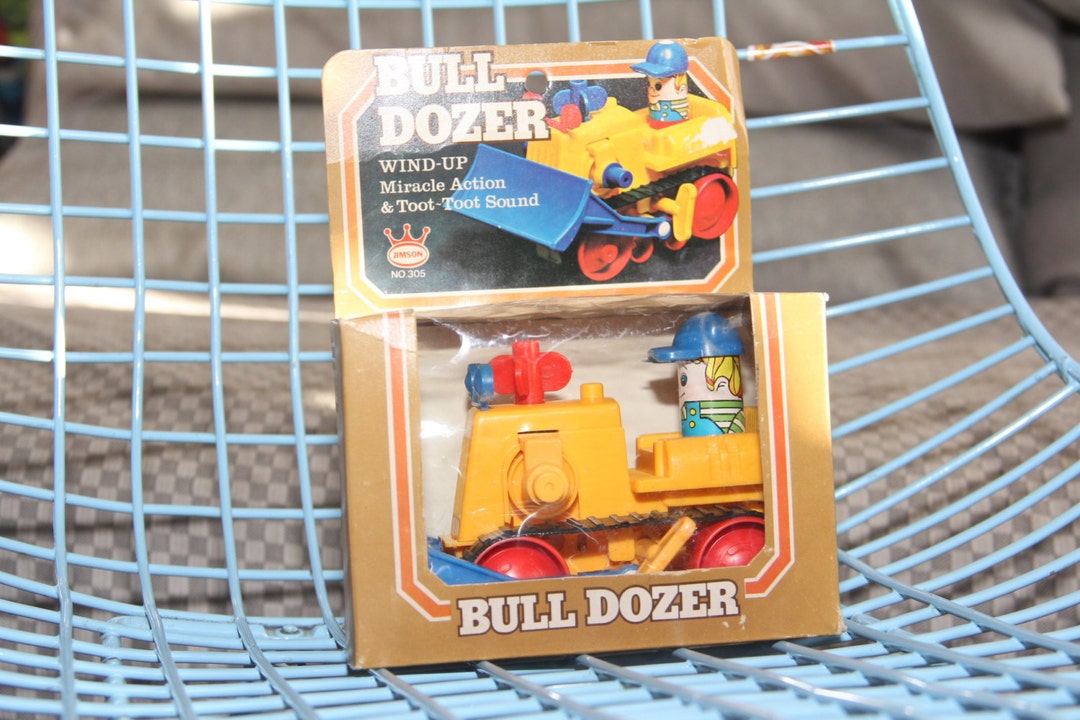 Bull Dozer 1980s Windup Toy in Box Cute Toot Toot Tomy Style Vintage ...