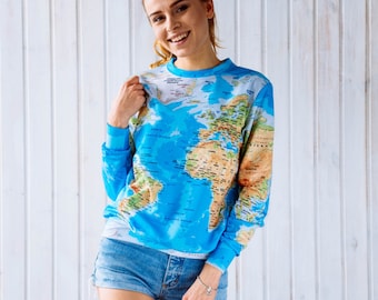 World Map Sweatshirt | Etsy
