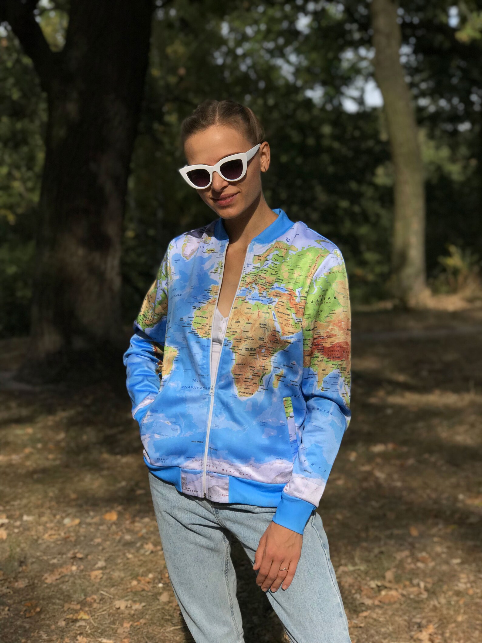 Bomber Jacket, Geography Bomber-jacket Full Print Design, Globe ...