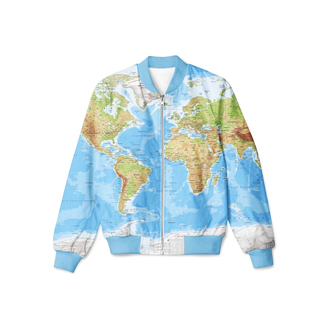 Bomber Jacket, Geography Bomber-jacket Full Print Design, Globe ...