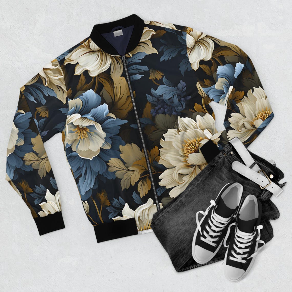 Art Flower Men's Bomber Jacket Floral Print Coat for Him Nature ...