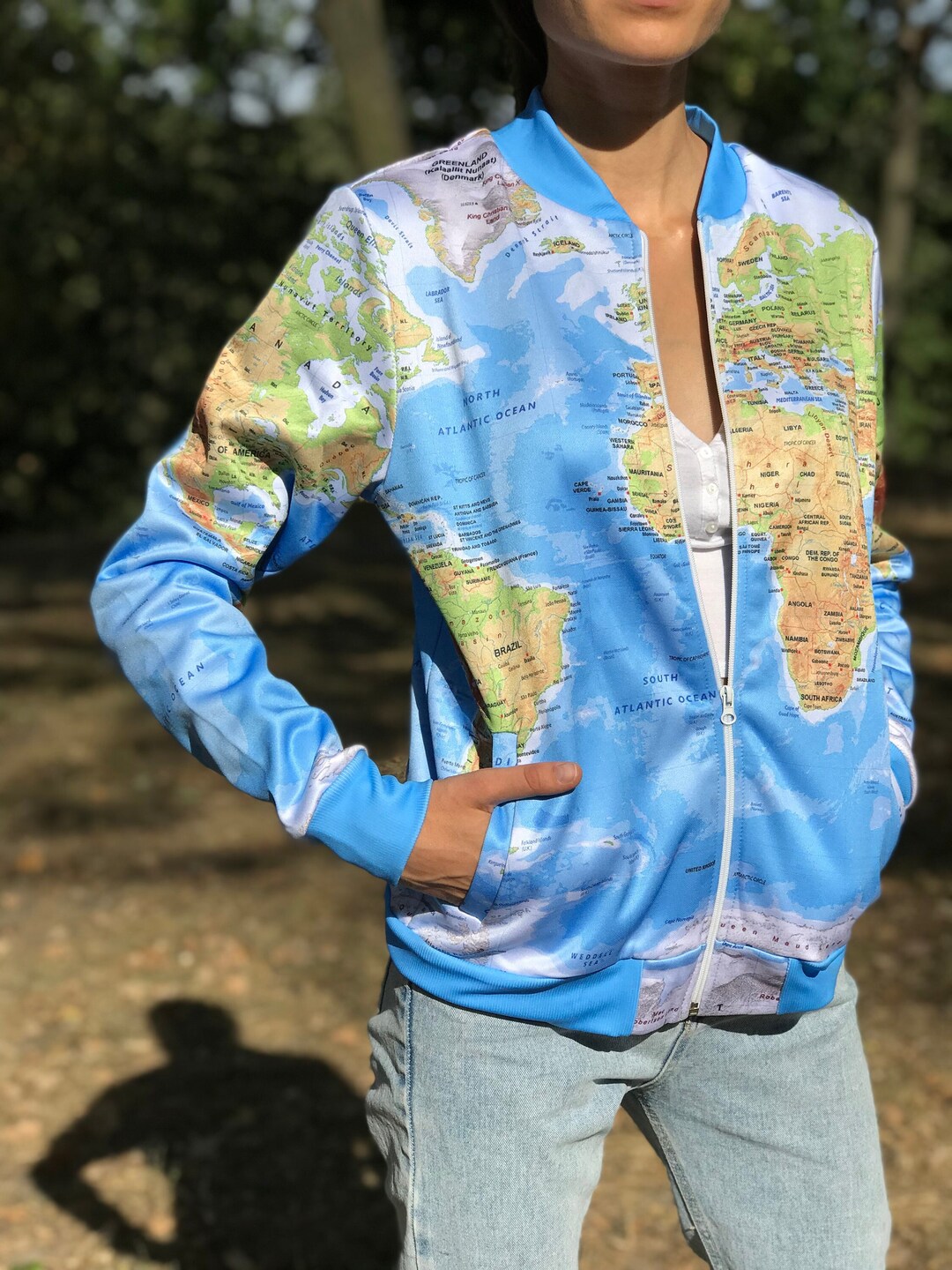 Bomber Jacket, Geography Bomber-jacket Full Print Design, Globe Print ...
