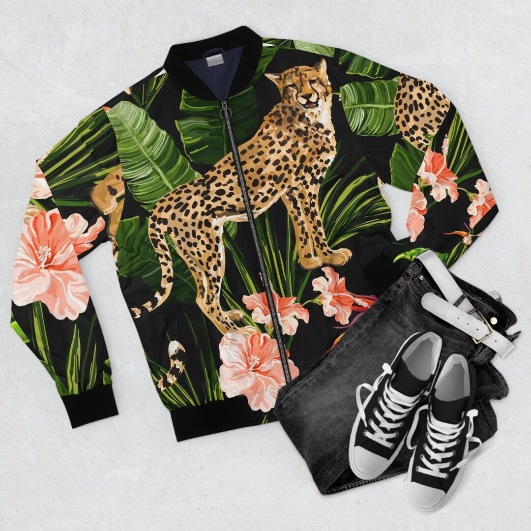 Retro Cheetah Bomber Jacket Cool Animal Print Outerwear Stylish Men's ...