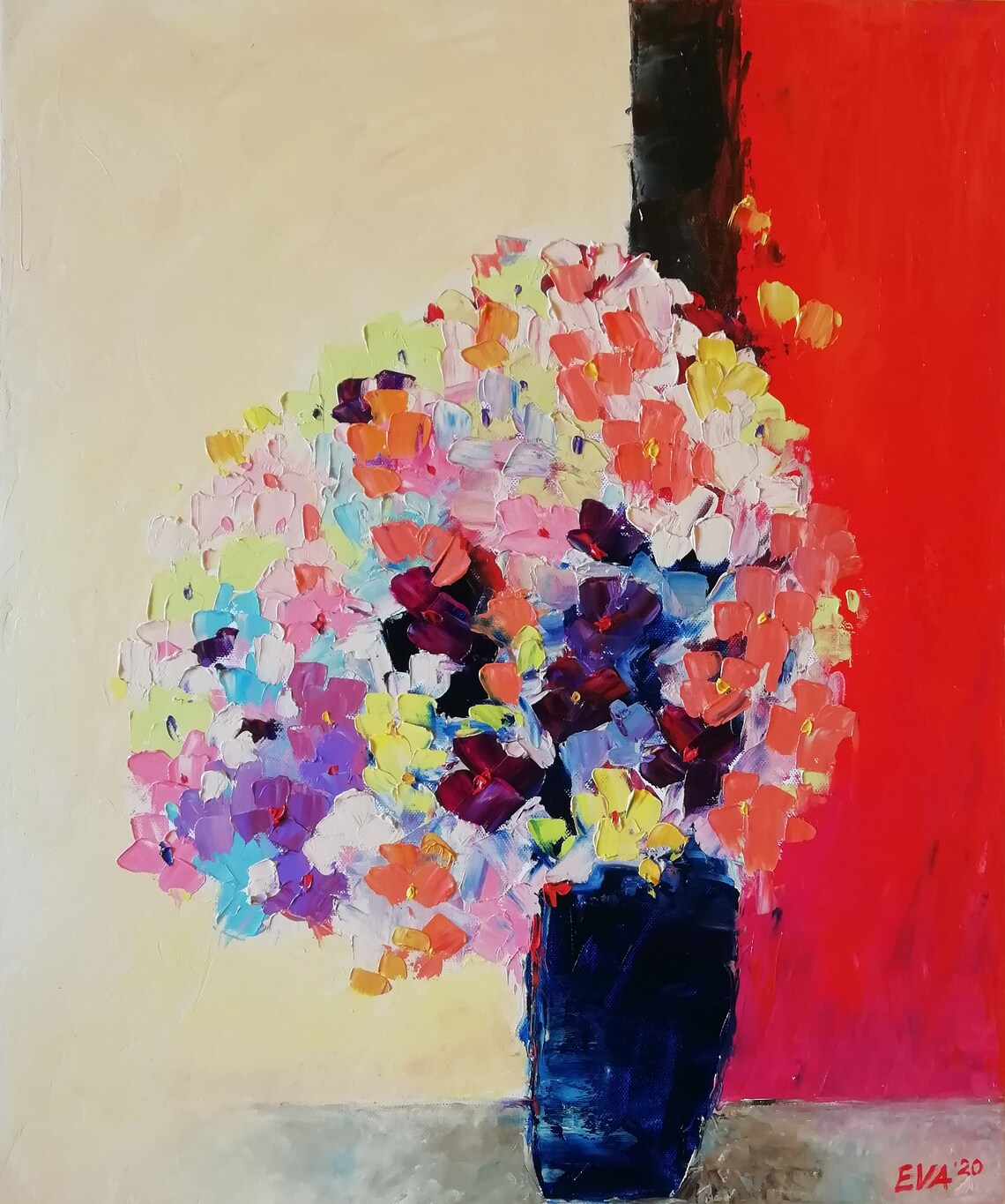 Original Abstract Oil Painting Vase With Flowers - Etsy