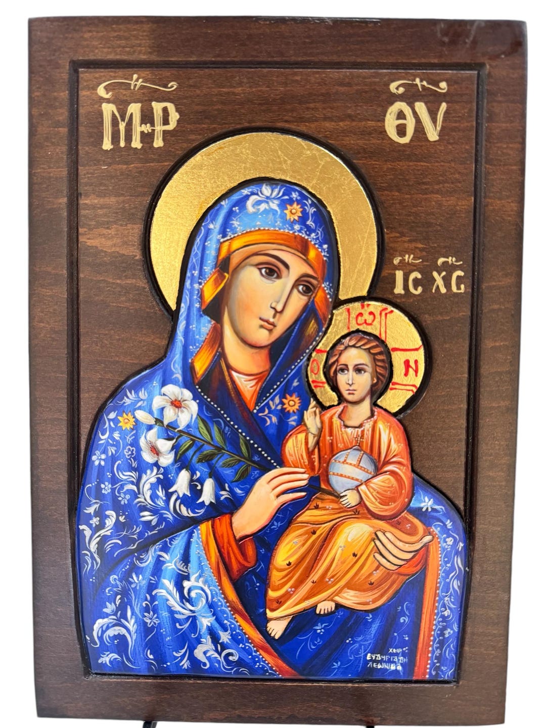 Virgin Mary Wooden Icon Floral - Etsy