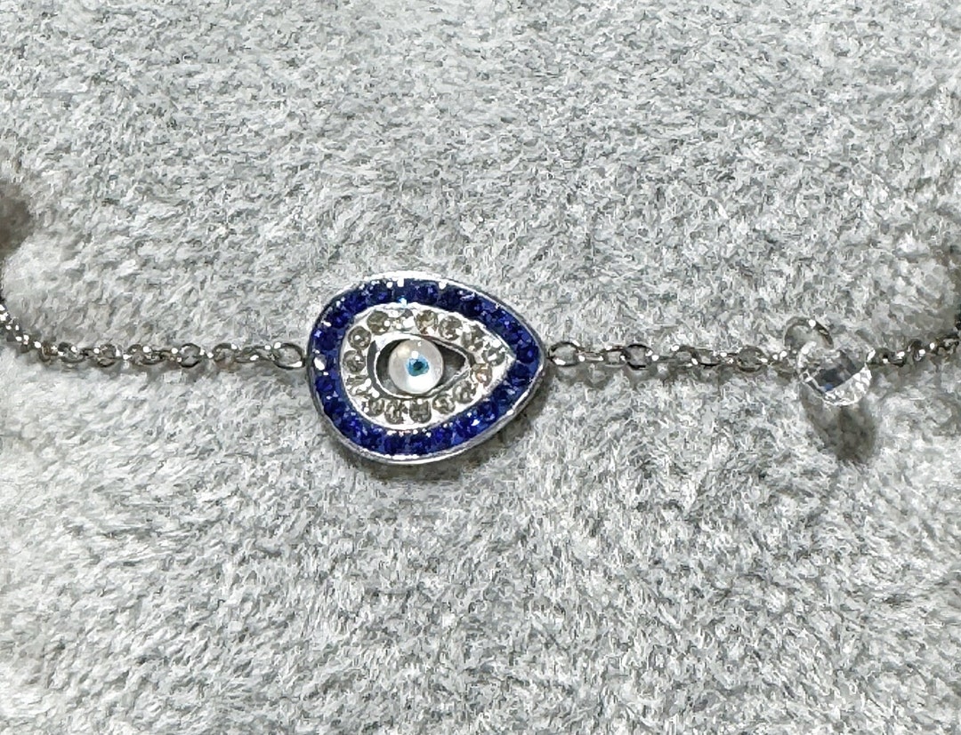 Teardrop Rhinestone Evil Eye Bracelet - Etsy