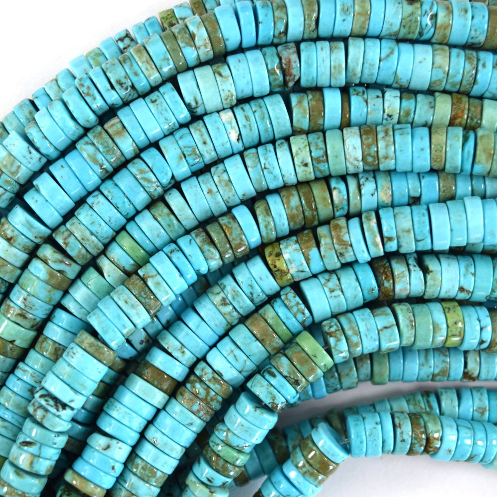 Brown Matrix Blue Turquoise Heishi Disc Beads Gemstone - Etsy