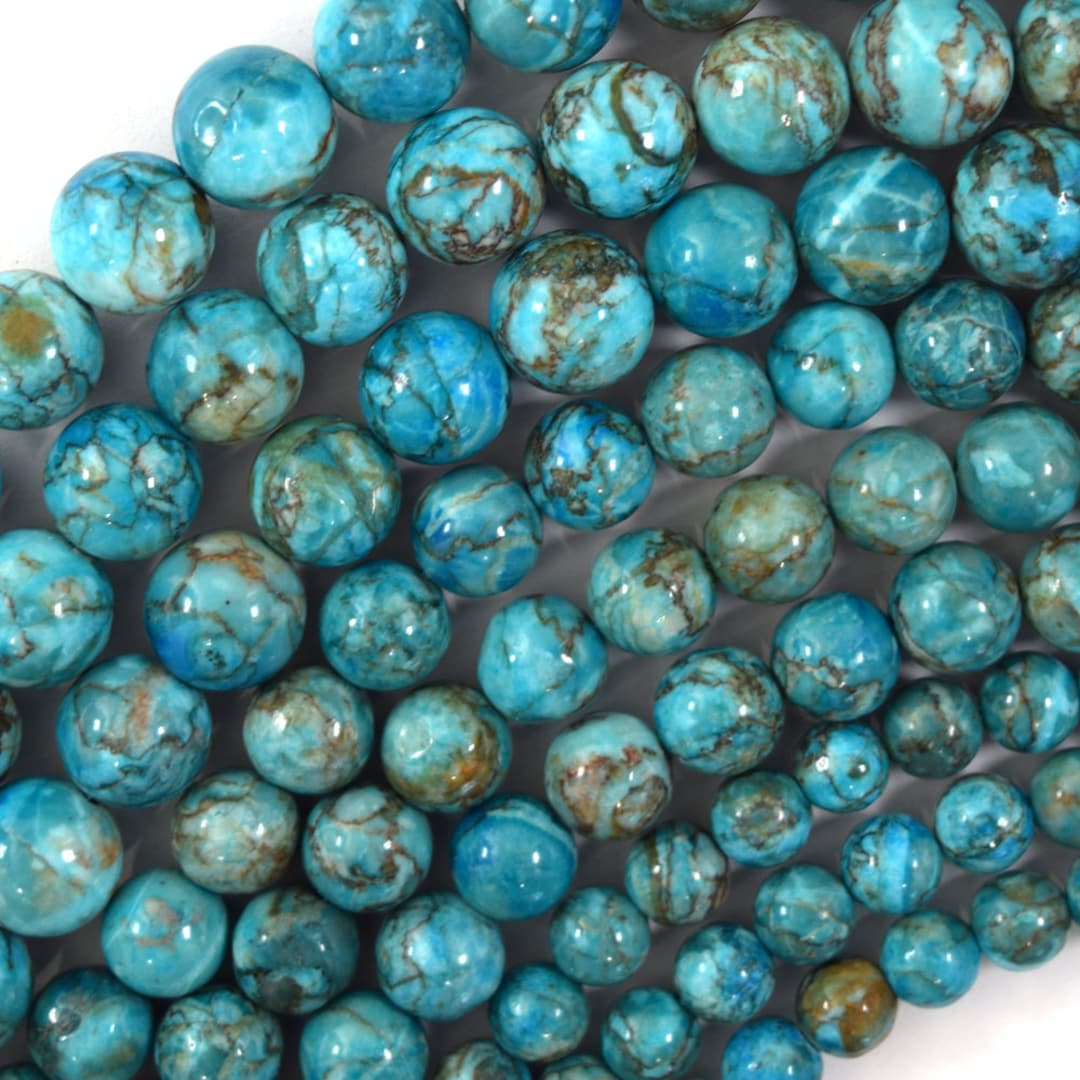 Natural Blue South African Turquoise Round Beads 15" Strand 6mm 8mm ...