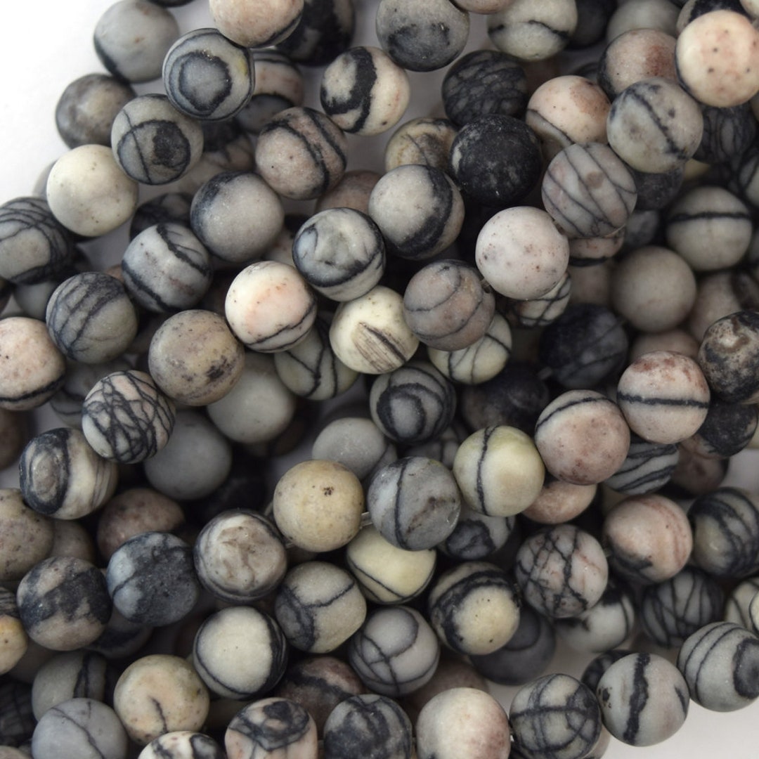 Natural Matte Black Spider Web Jasper Round Beads 15 - Etsy