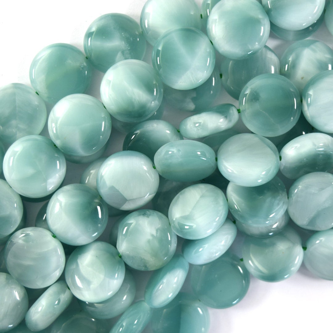 AA Natural Green Moonstone Coin Beads 15.5" Strand Eye 5x8mm 5x10mm ...