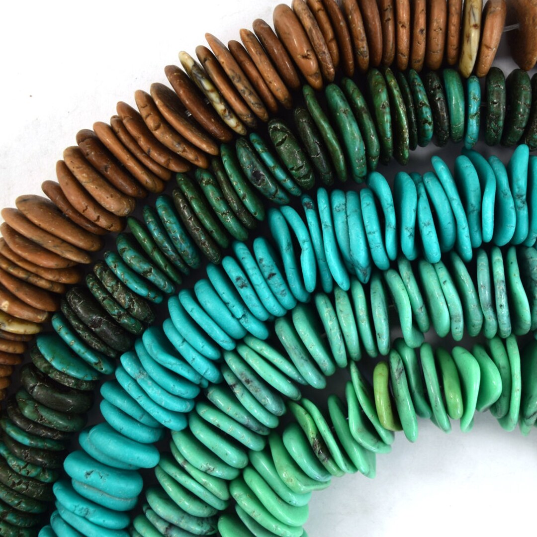 10mm 18mm Graduated Turquoise Disc Button Beads 16 Brown Blue L Green M ...