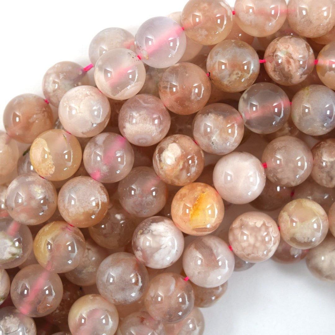 Natural Peach Cherry Blossom Sakura Agate Round Beads 15" 6mm 8mm 10mm ...