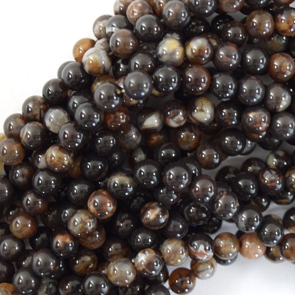 Brown Coffee Fire Agate Round Beads Gemstone 15 Strand - Etsy