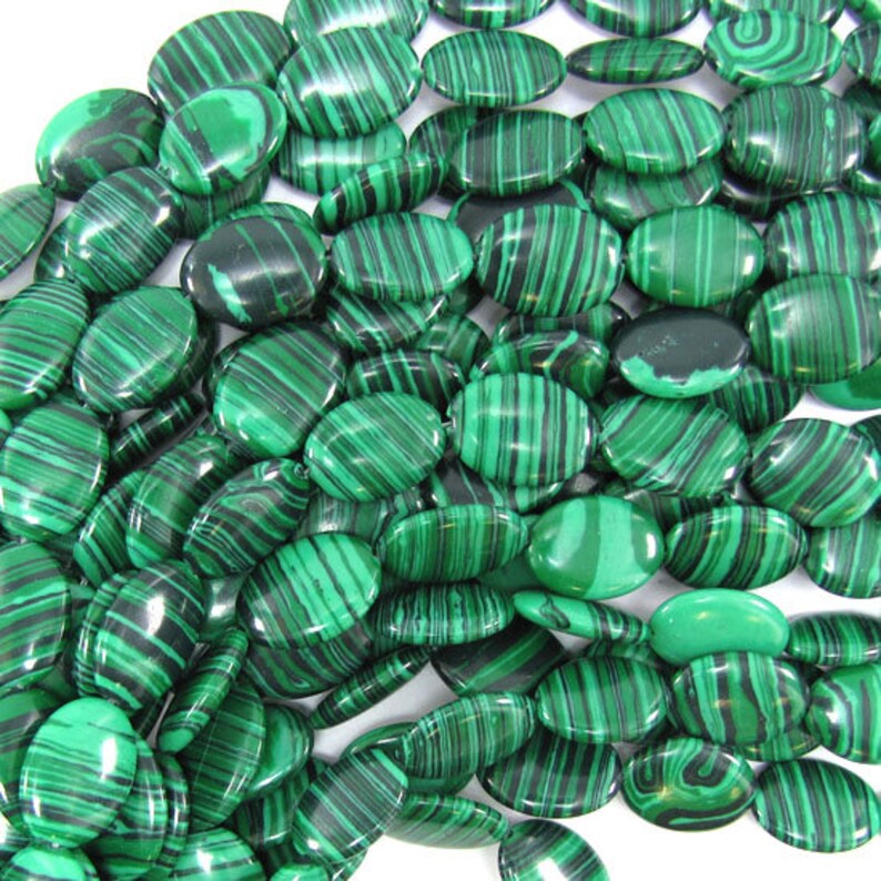 12x16mm Synthetic Green Malachite Flat Oval Beads 15.5 - Etsy