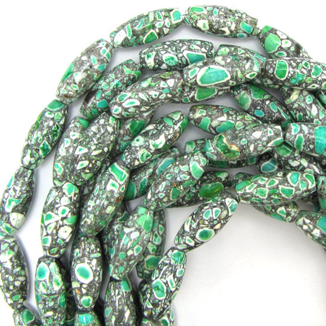 25mm Green Mosaic Flower Turquoise Barrel Beads 16" Strand 12918 - Etsy