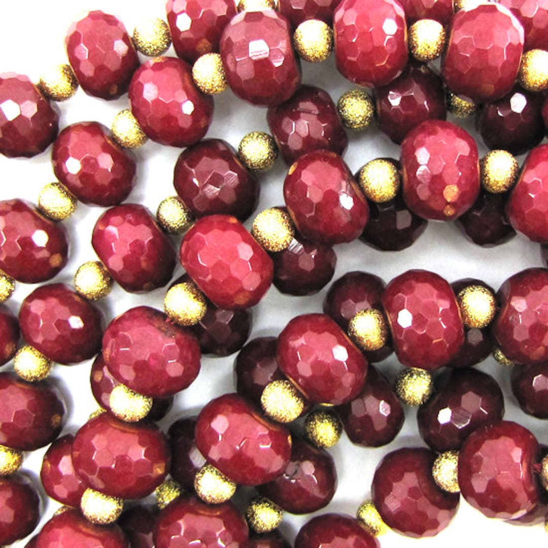 14mm Faceted Ruby Red Jade Rondelle Beads 14" Strand - Etsy
