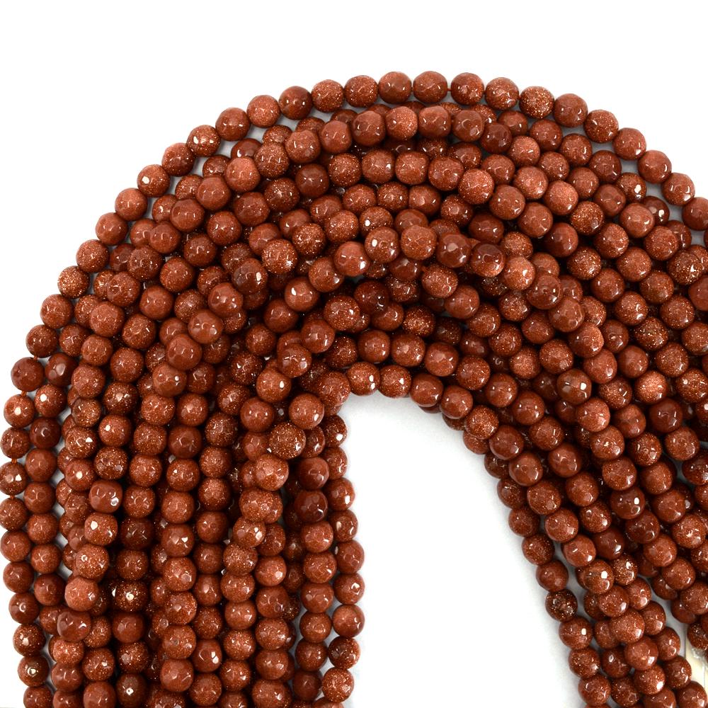 Faceted Goldstone Round Beads Gemstone 14" Strand Sandstone 6mm 8mm ...