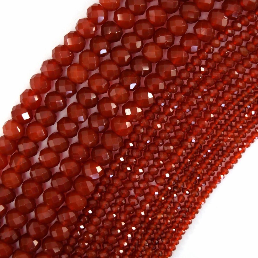 AA Faceted Red Carnelian Rondelle Button Beads 15.5" Strand 3mm 4mm 8mm ...