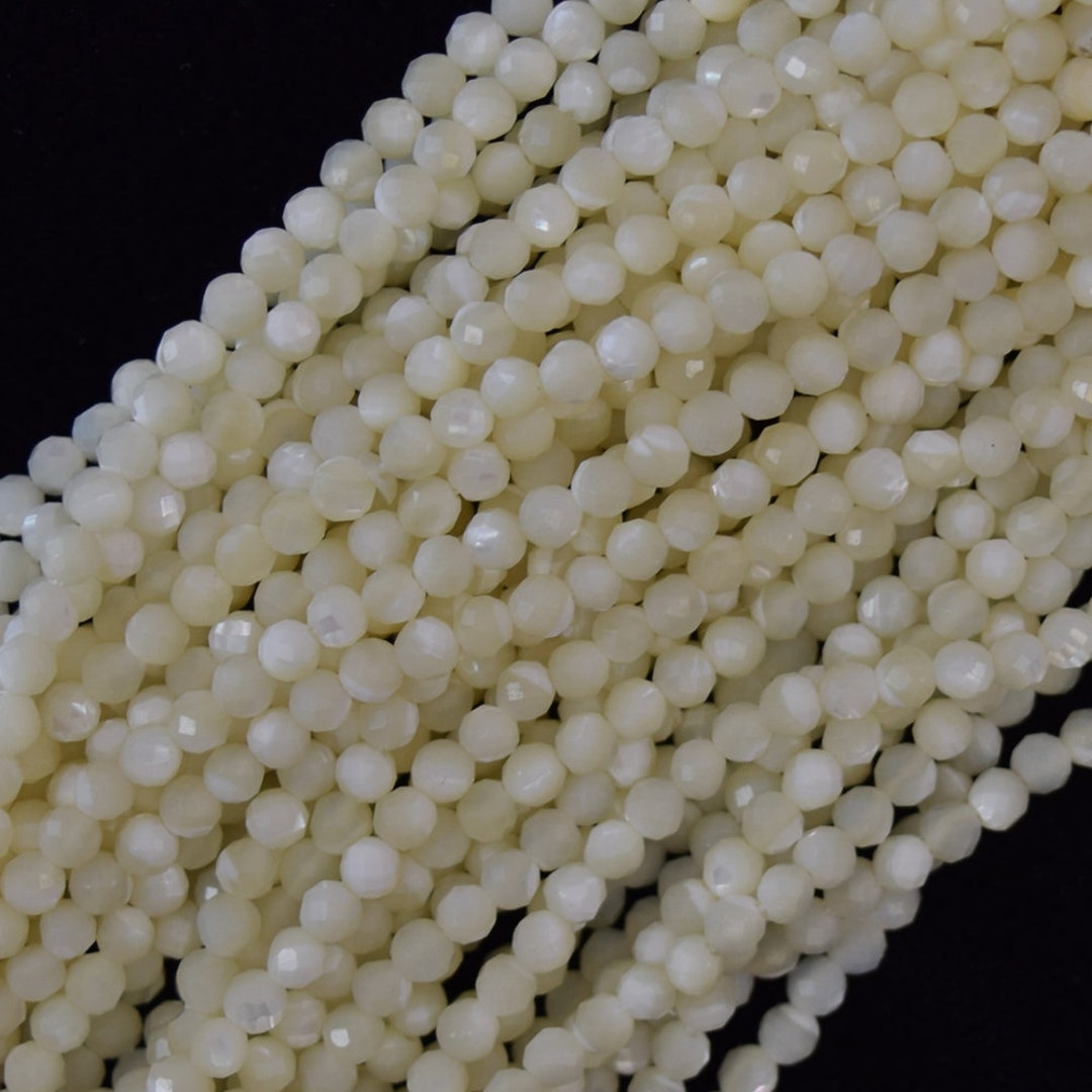 Faceted White Mother of Pearl MOP Round Beads 15.5 Strand 3mm 4mm 6mm ...