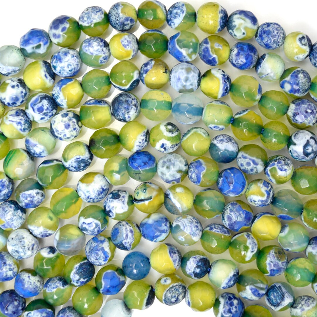 Faceted Blue Green Agate Round Beads Gemstone 15" Strand 6mm 8mm 10mm ...