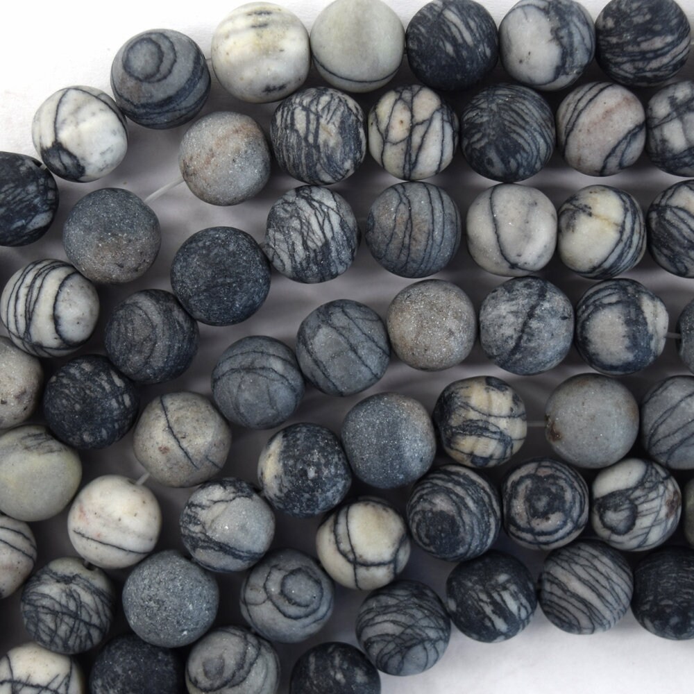 Natural Matte Black Spider Web Jasper Round Beads 15 - Etsy