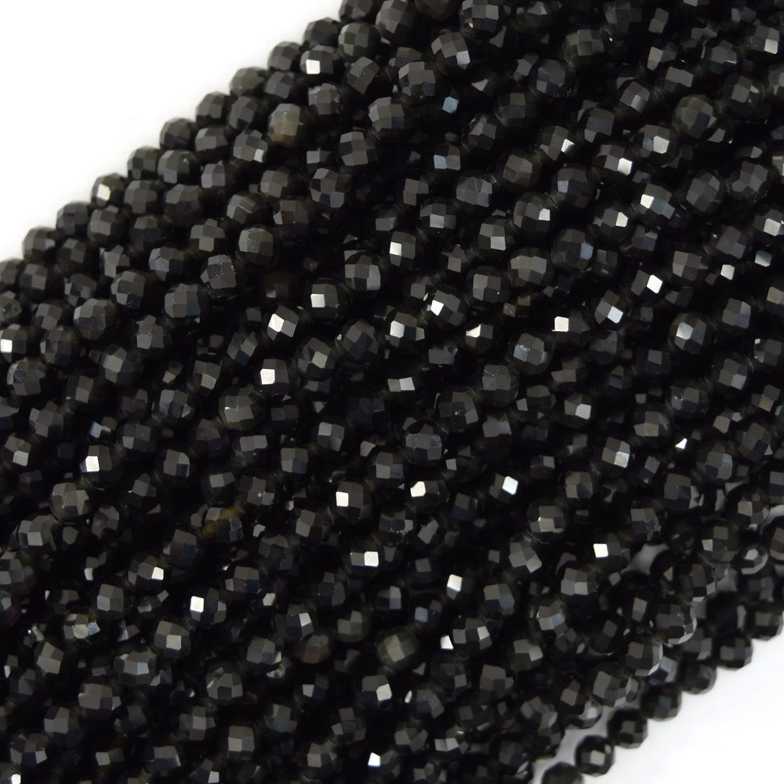 Natural Faceted Black Obsidian Round Beads 15 Strand 3mm - Etsy