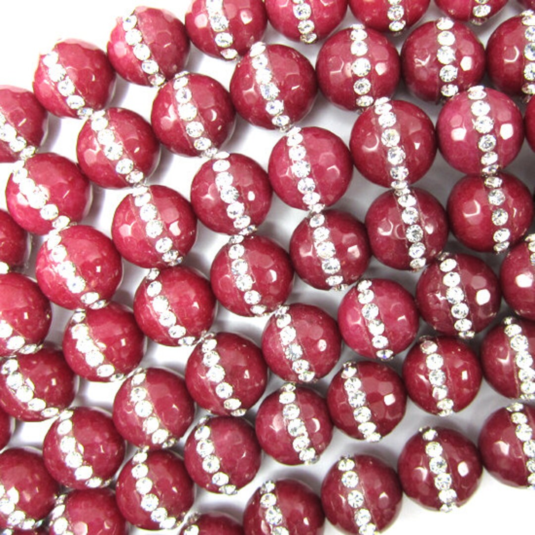 10mm Faceted Ruby Red Jade Round Beads Inlaid With Rhinestone - Etsy