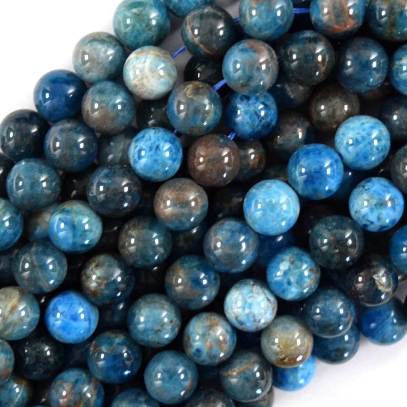 Natural Blue Apatite Round Beads Gemstone 15.5