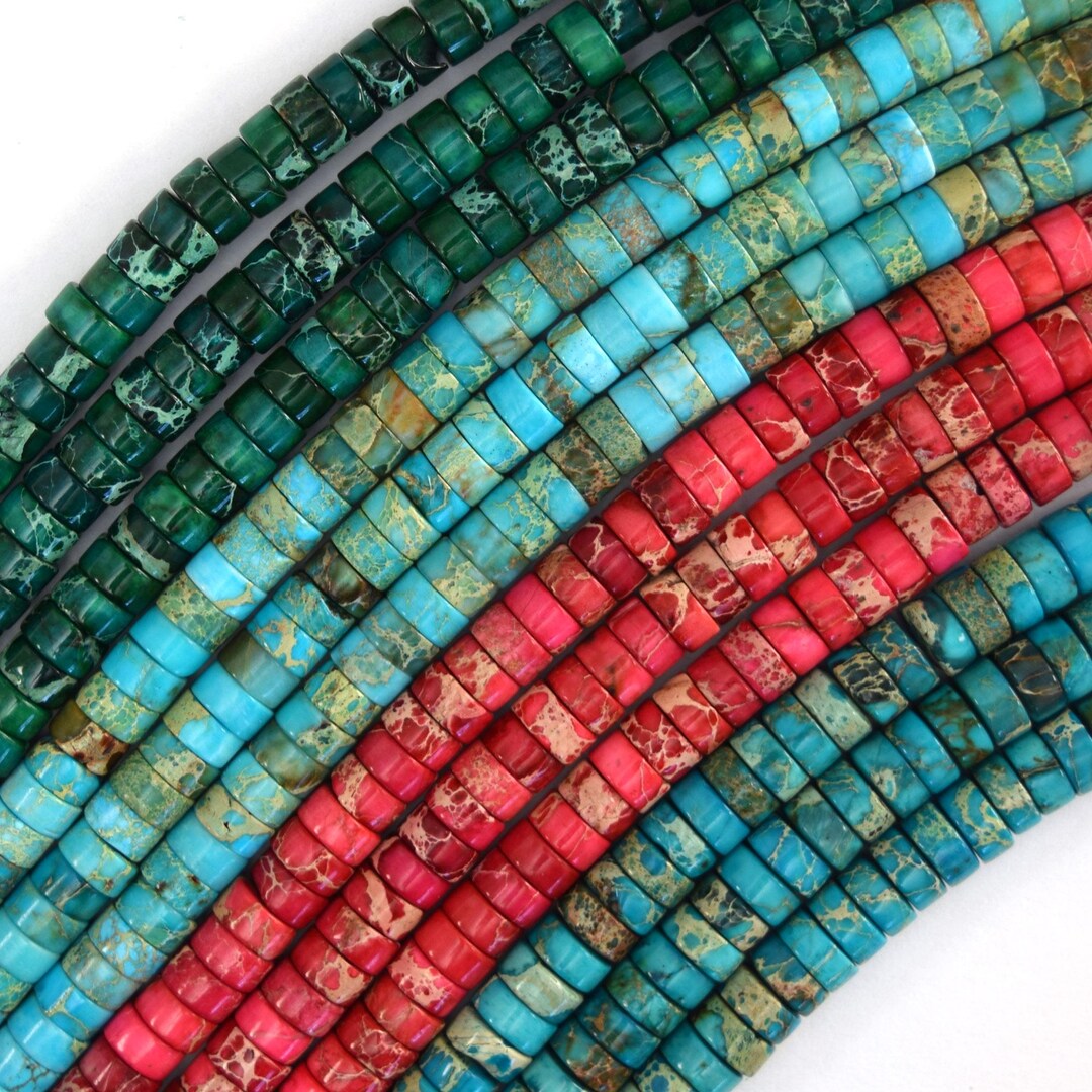 3x6mm Sea Sediment Jasper Heishi Disc Beads 15.5" Strand Blue Magenta ...