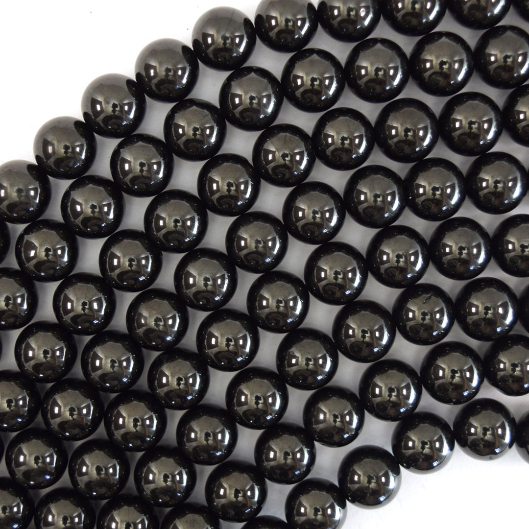 Natural Genuine Black Jet Round Beads Gemstone 15.5" Strand 6mm 8mm ...
