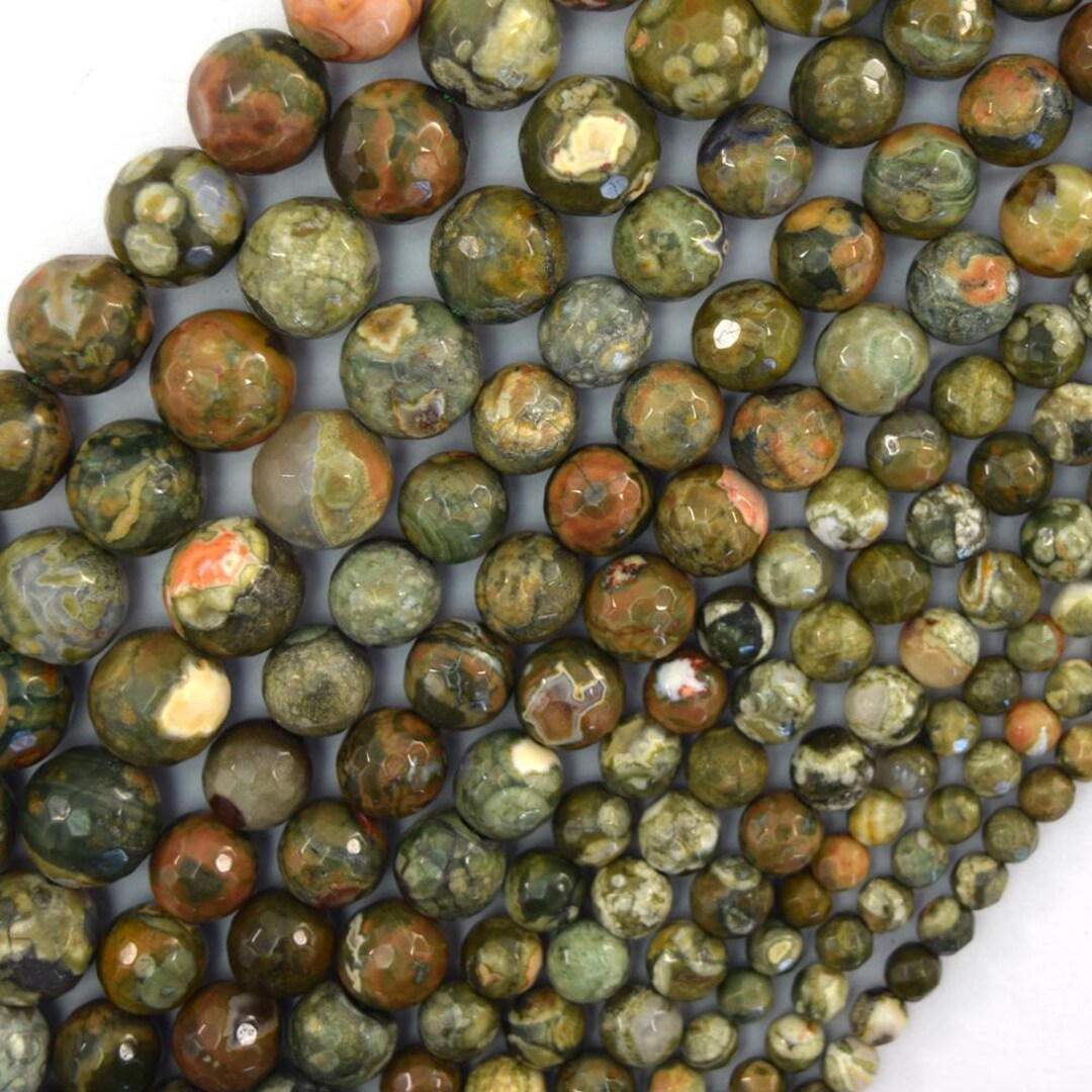 Natural Faceted Rainforest Green Rhyolite Round Beads 15" 4mm 6mm 8mm ...