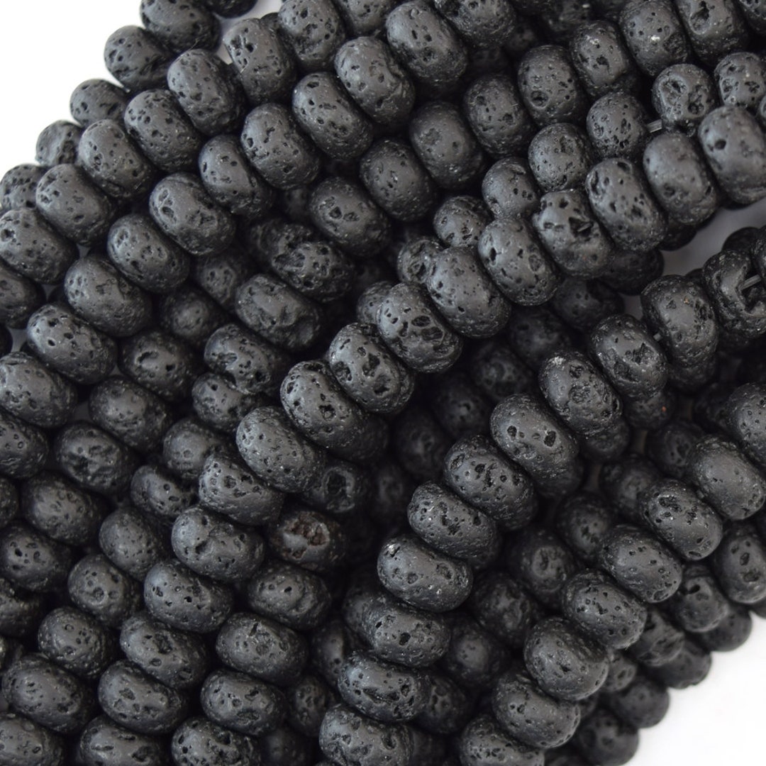 Black Volcano Lava Rondelle Button Beads Gemstone 15" Strand 6mm 8mm - Etsy