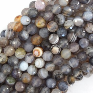 AA Natural Faceted Botswana Agate Round Gemstone 15.5" Strand 6mm 8mm ...