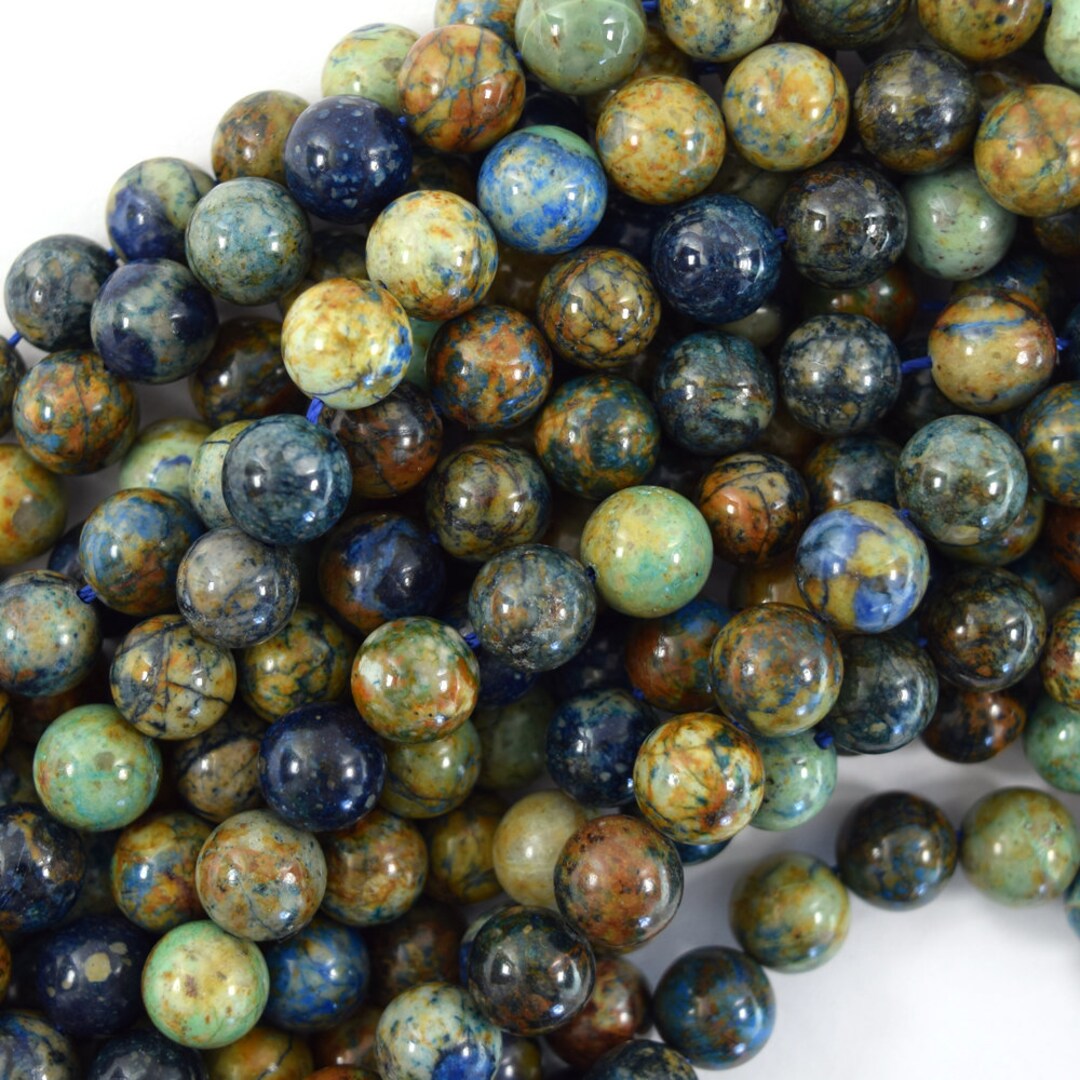 Natural Green Blue Azurite Round Beads Gemstone 15.5