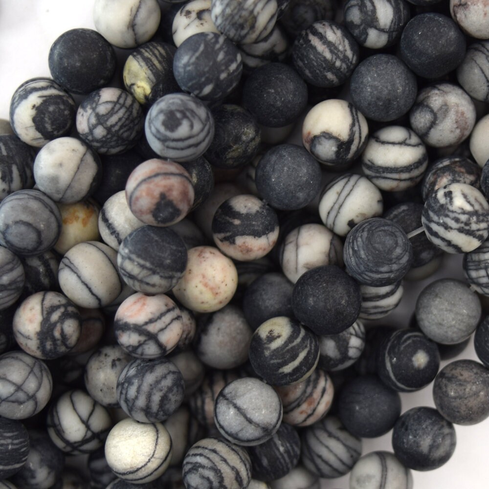 Natural Matte Black Spider Web Jasper Round Beads 15 - Etsy