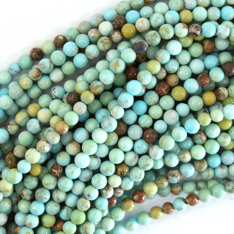 Brown Matrix Cream Blue Turquoise Round Beads 15 Strand - Etsy