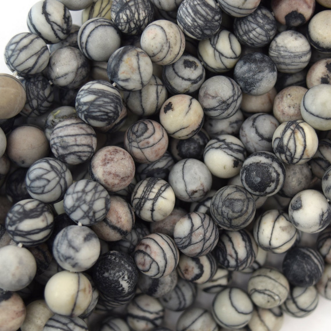 Natural Matte Black Spider Web Jasper Round Beads 15 - Etsy