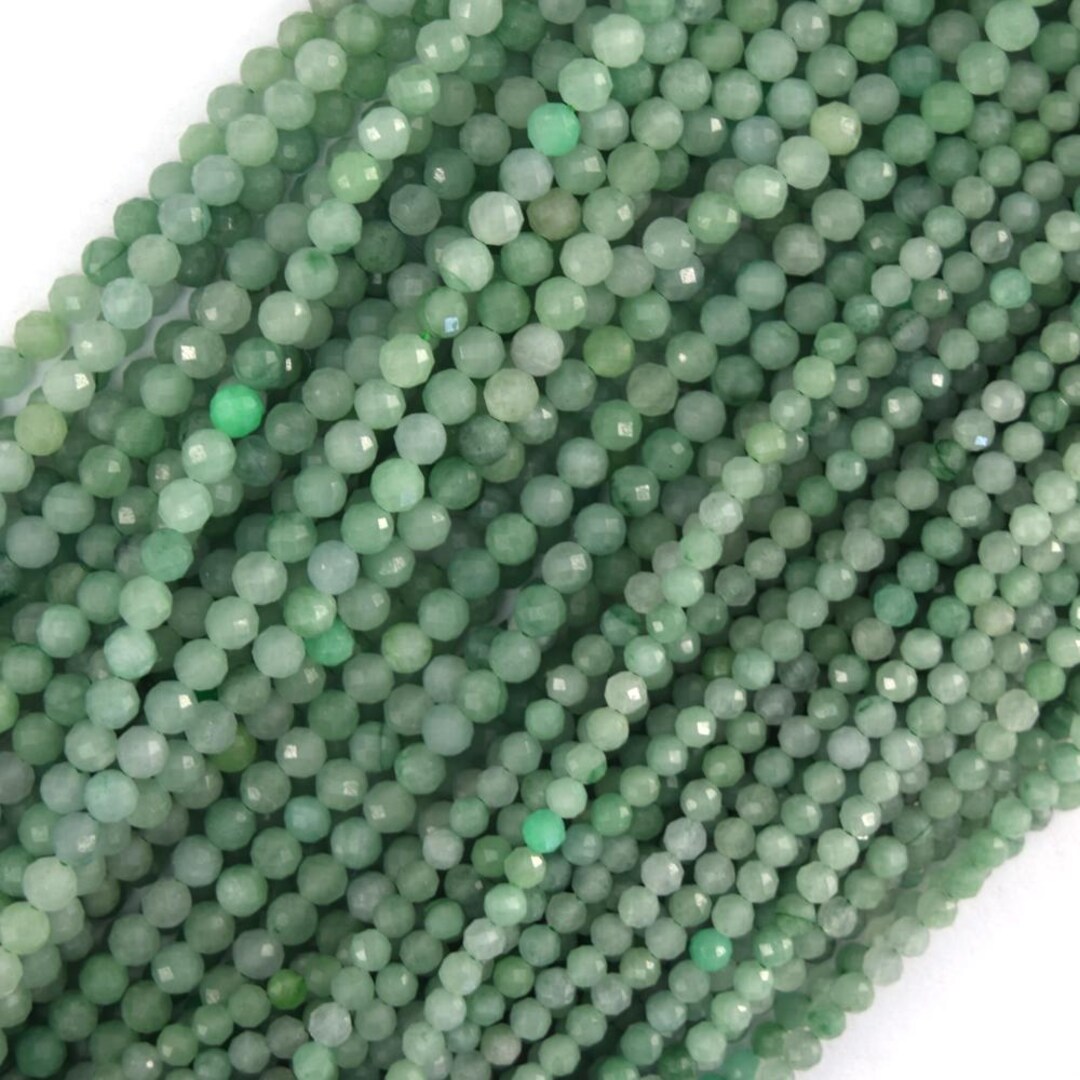 Natural Micro Faceted Green Burma Jadeite Jade Round Beads 15.5" Strand ...