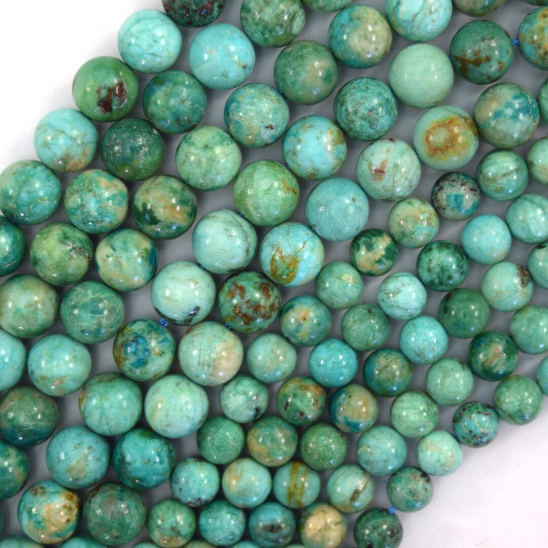 Natural Blue Green Peruvian Turquoise Round Beads Gemstone 15.5" Strand ...