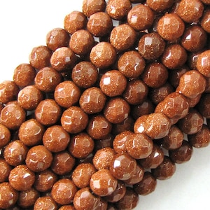 Faceted Goldstone Round Beads Gemstone 14" Strand 6mm 8mm 10mm - Etsy