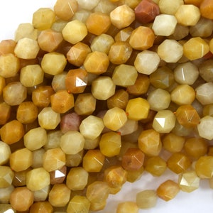 Natural Star Cut Faceted Yellow Jade Round Beads 15" Strand 6mm 8mm ...