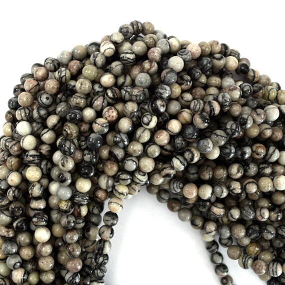 Natural Black Spider Web Jasper Round Beads 15.5 Strand - Etsy