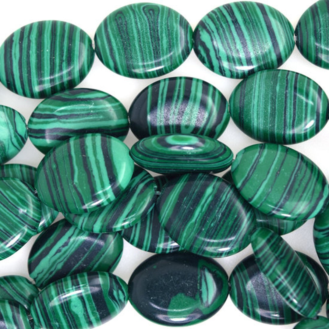 Synthetic Green Malachite Flat Oval Beads 15.5" Strand 14mm 16mm 18mm ...