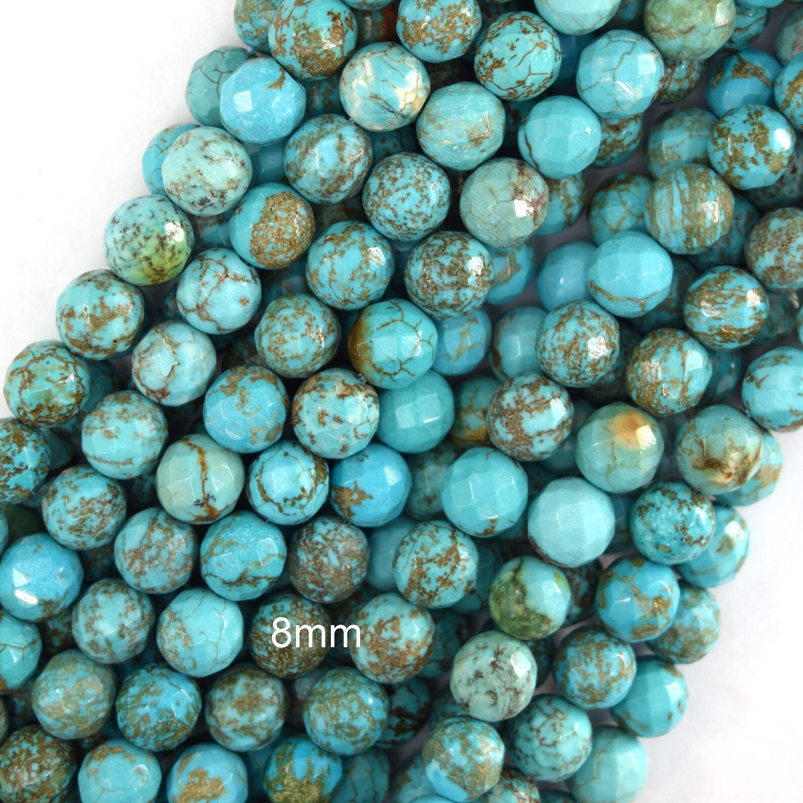 Faceted Blue Turquoise Round Beads 15.5" 2mm 4mm 6mm 8mm 10mm S2 Brown ...