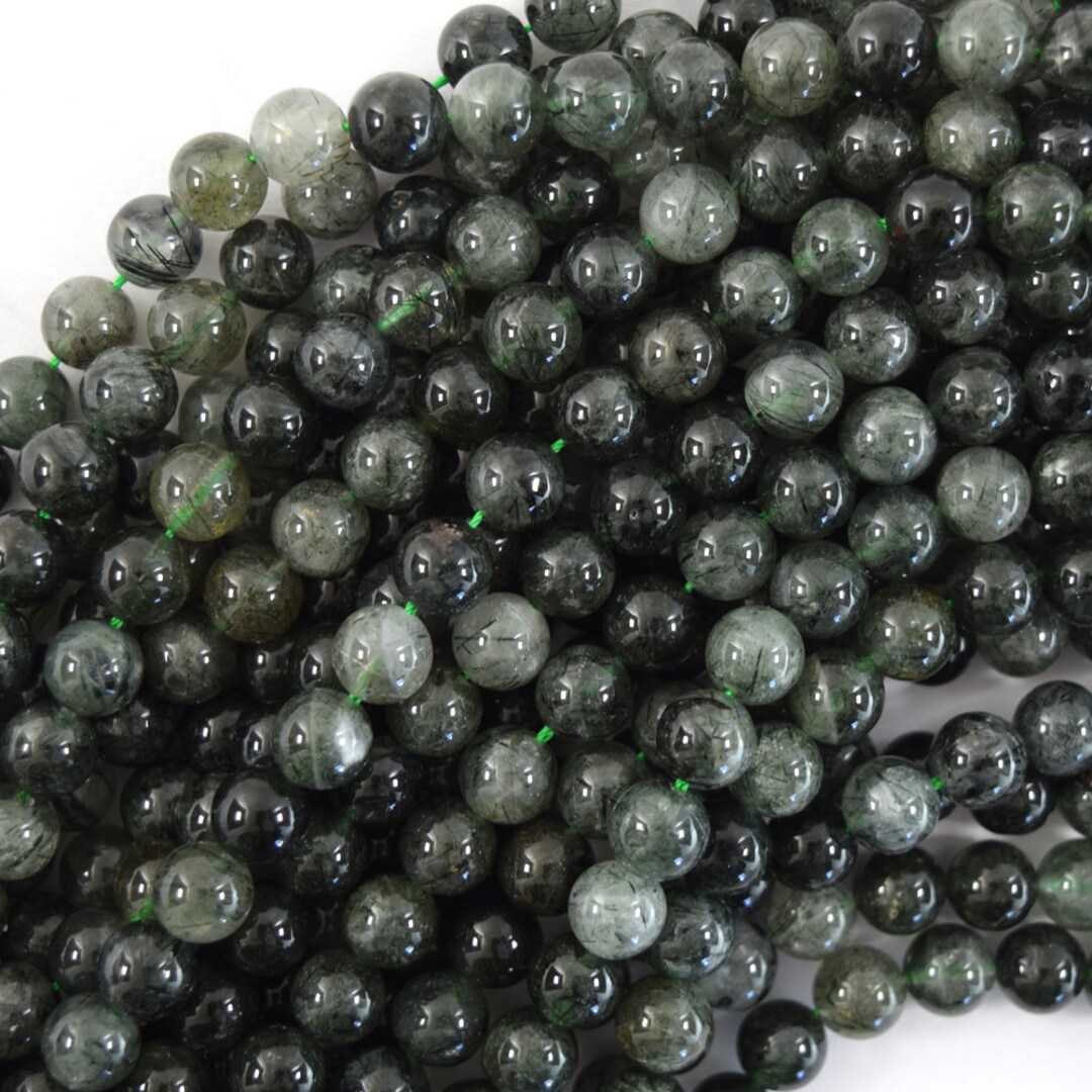 Natural Green Rutilated Quartz Round Beads 15.5" Strand 4mm 6mm 8mm ...