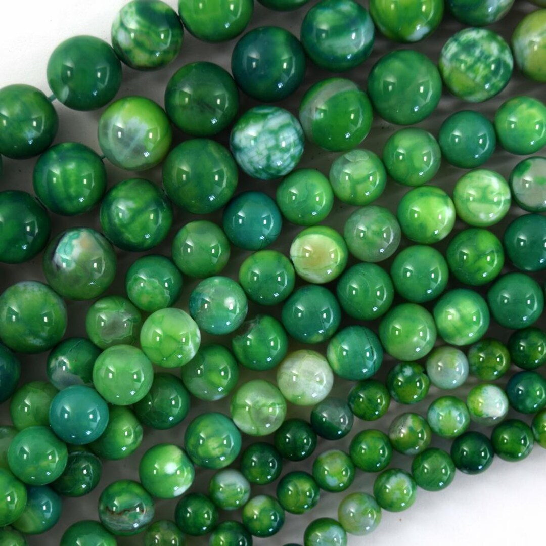 Dark Green Fire Agate Round Bead Gemstone 15" Strand 6mm 8mm 10mm - Etsy