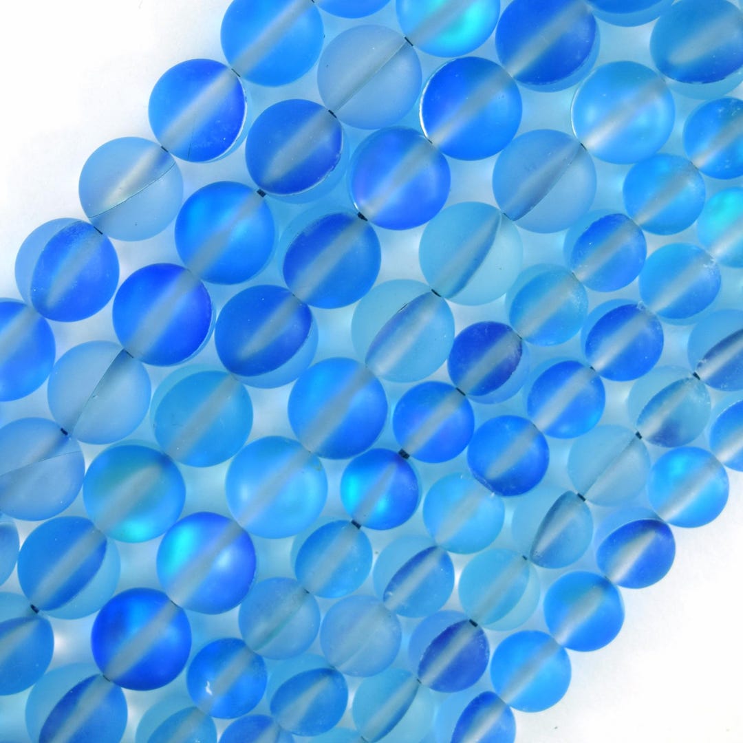 Mystic Aura Matte Light Blue Quartz Round Beads Gemstone 15" Strand 8mm ...