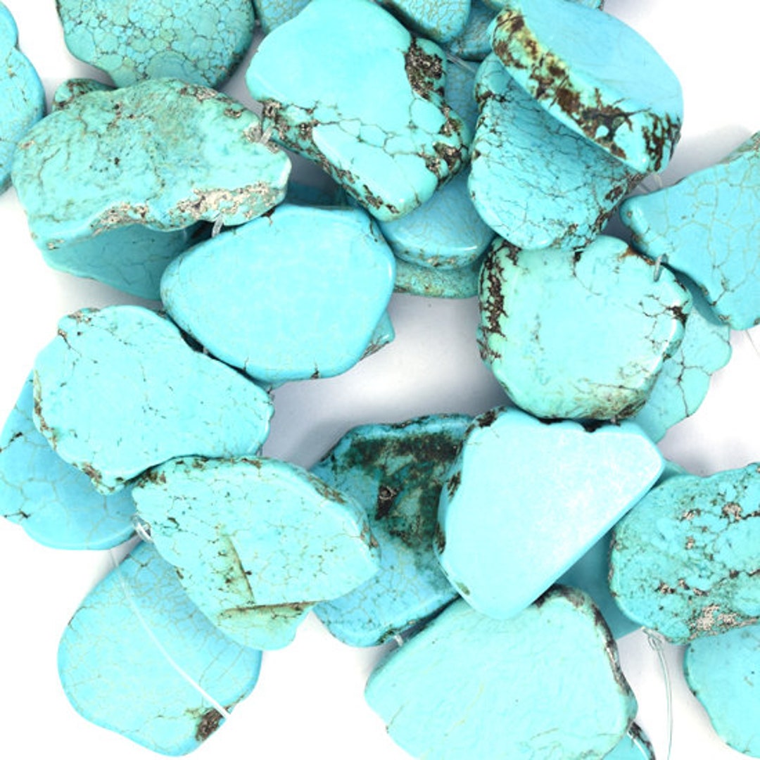 35mm - 40mm Blue Turquoise Freeform Slab Slice Beads 8" Strand Top ...