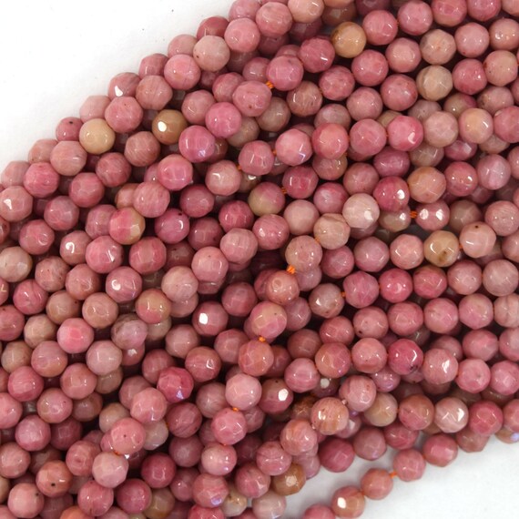 Natural Faceted Pink Rhodonite Round Beads 15.5 Strand | Etsy